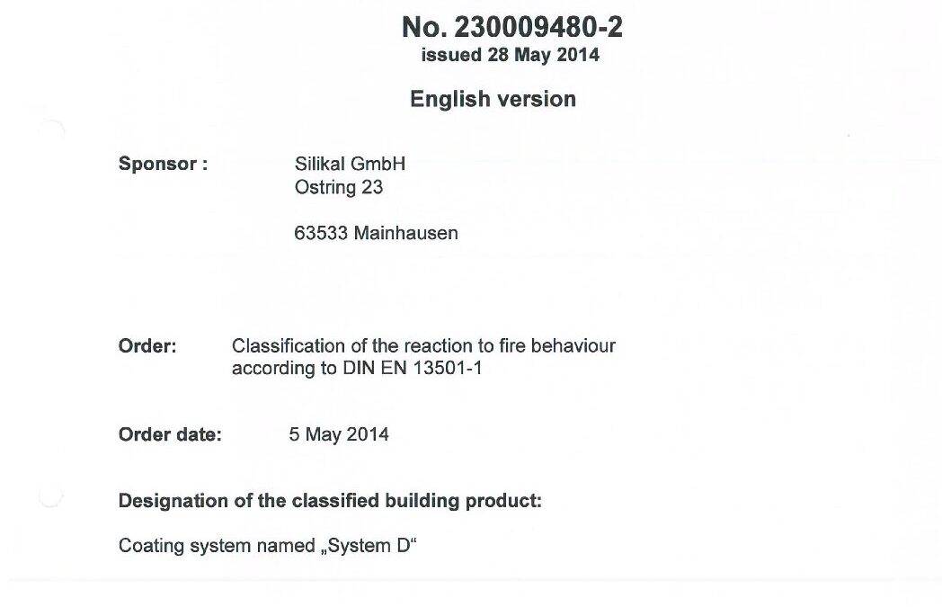 Fire classification System D Silikal GmbH Fire classification System D Silikal GmbH